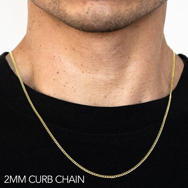 14K 2MM YELLOW GOLD SOLID CURB 18 CHAIN NECKLACE" – thediamondsq